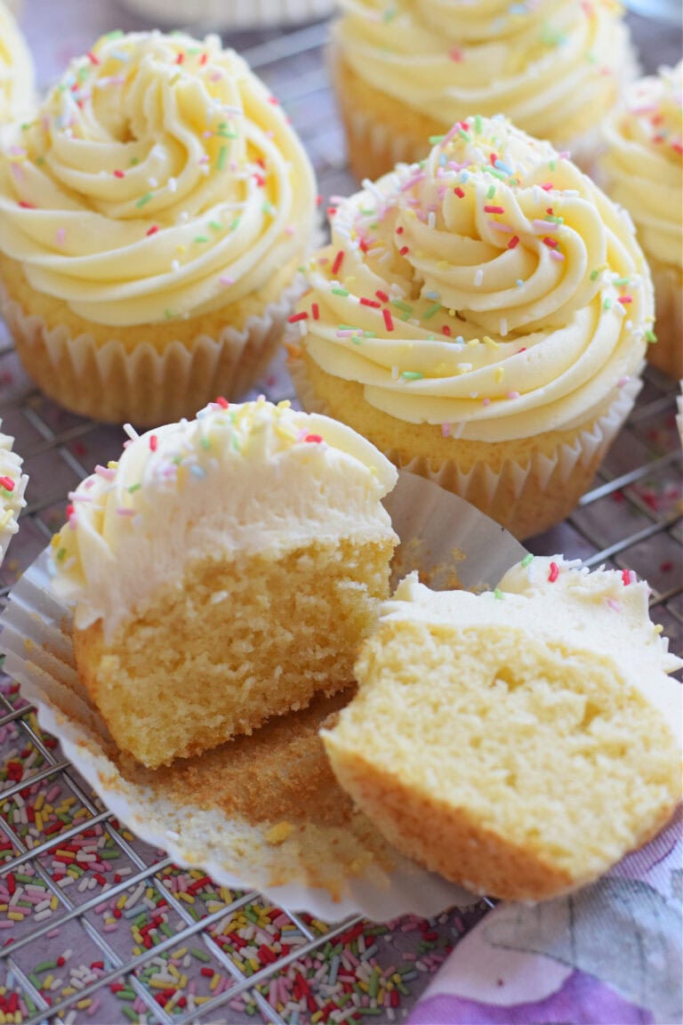 Vanilla Cake Squares with Whipped Frosting - Julia's Cuisine